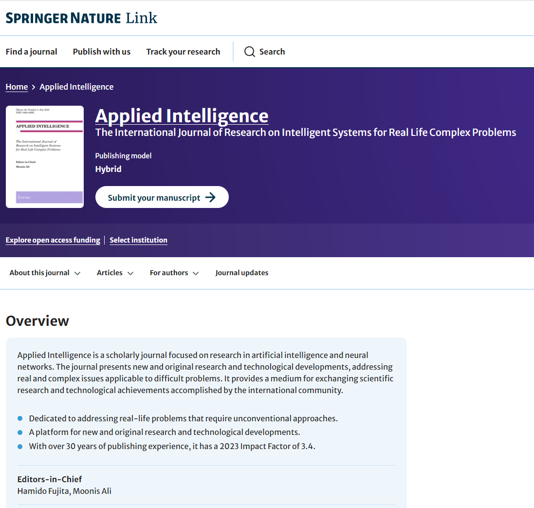 【计算机方向】中科院三区宝刊，刊文量高达800+，最快2个月就能accept，你还等什么？_applied intelligence-CSDN博客