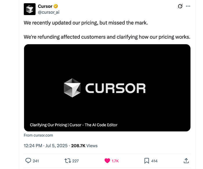 Cursor 修改价格计划，引发用户不满，CEO 公开致歉-CSDN博客