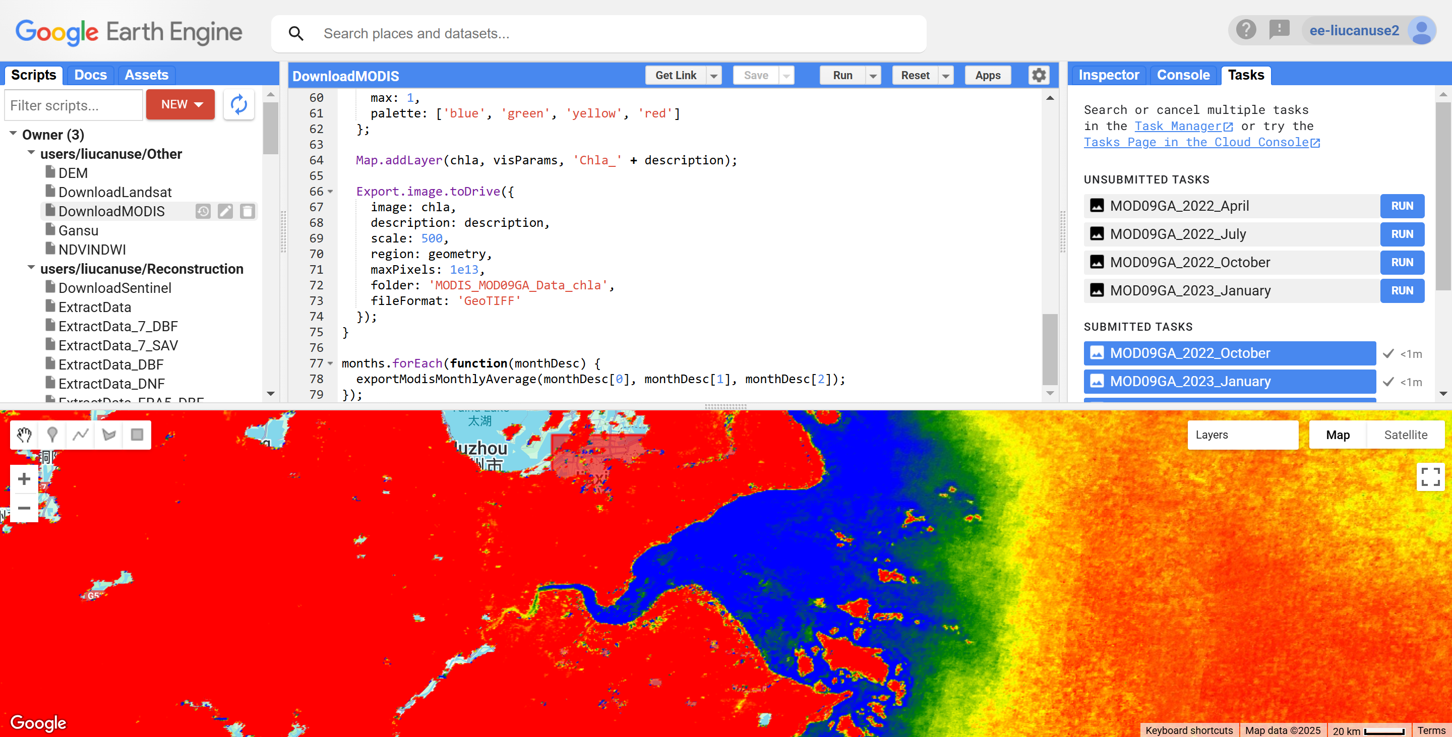 谷歌地球引擎GEE基于MODIS遥感影像反演水体叶绿素含量_叶绿素遥感反演代码-CSDN博客