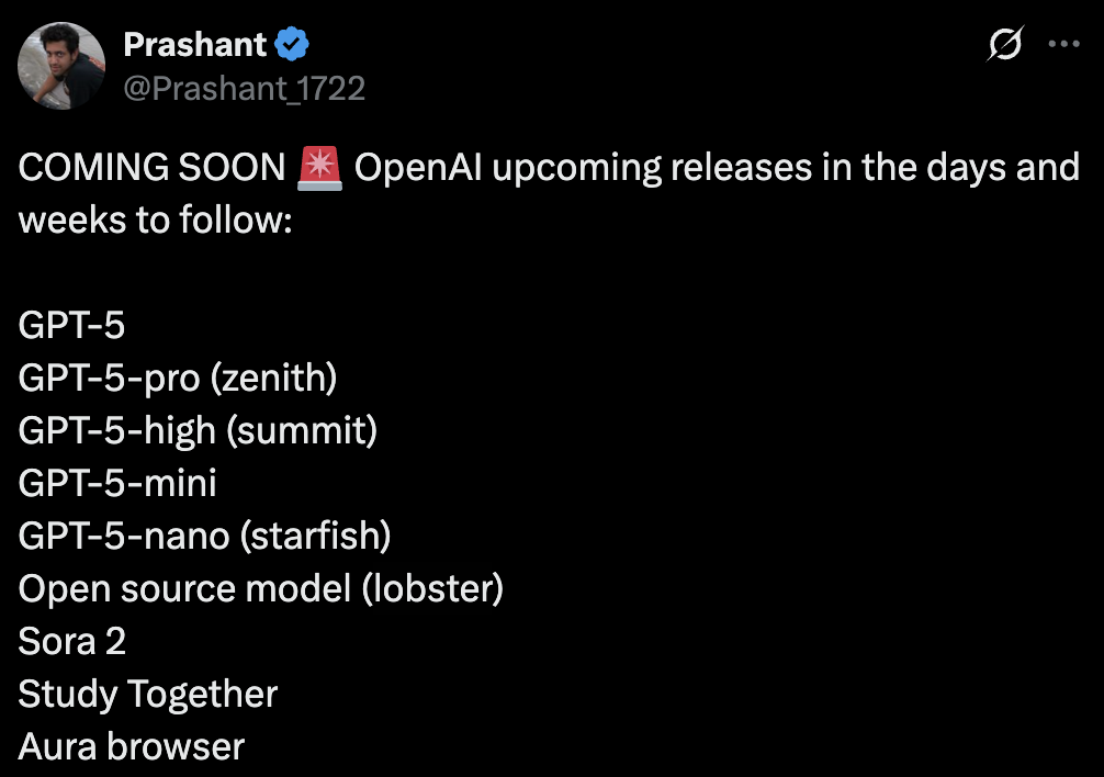 GPT-5「全家桶」爆出本周上线！惊艳首测，网页秒出，编程彻底起飞？_gpt5-high和gpt5-pro-CSDN博客