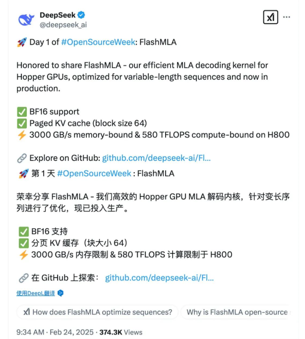 DeepSeek FlashMLA：用于Hopper GPU的高效MLA解码内核_人工智能_BOTOAI-DeepSeek技术社区